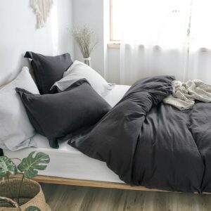 PHF Linen Duvet Cover Set King, Upgraded French Linen Blend Duvet Cover Set, Comfy Elegant Comforter Cover Set for Hot Sleepers, 1 Duvet Cover and 2 Pillowshams, 106"x 92", Dark Grey Blackish