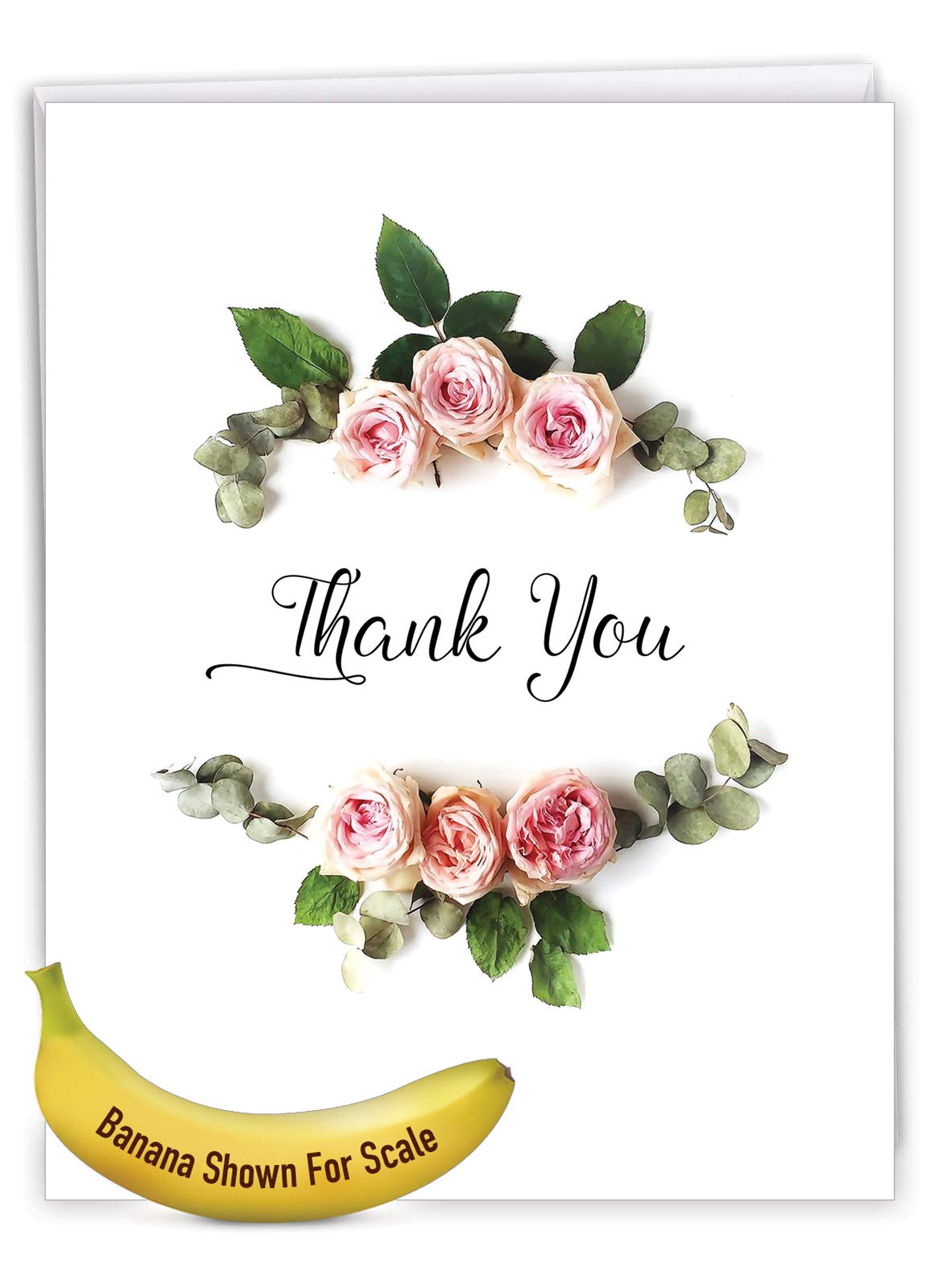 NobleWorks - Beautiful Thank You Card with Envelope (XL 8.25 x 9.75 Inch), Appreciation Greeting Card with Fancy Floral, All Occasion Thank You Notecard - Elegant Flowers J4175ATYG