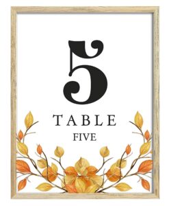 darling souvenir, autumn theme 1-12 table numbers fall wedding reception decor table cards (4x6 inches)