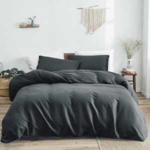 phf linen duvet cover set king, upgraded french linen blend duvet cover set, comfy elegant comforter cover set for hot sleepers, 1 duvet cover and 2 pillowshams, 106"x 92", dark grey blackish