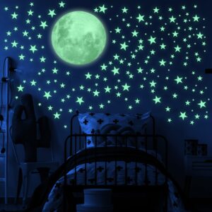 glow in the dark stars and moon for ceiling, luminous stars and moon wall decal, wall decor, sticky fluorescence stars, gift for boy and girl perfect for kids nursery bedroom living room