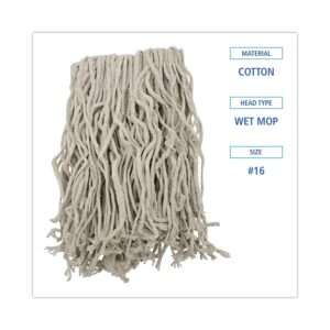 Boardwalk BWKCM02016S 4-Ply #16 Band Cotton Cut-End Mop Head - White (12/Carton)