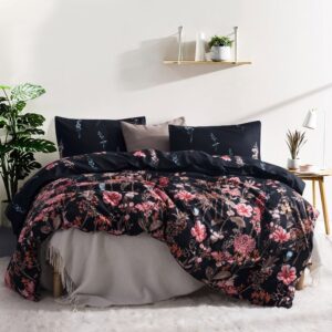 leadtimes floral duvet cover queen black boho bedding flowers cooling soft comforter cover set with 90x90 duvet cover and 2 pillowcases (queen, style8)