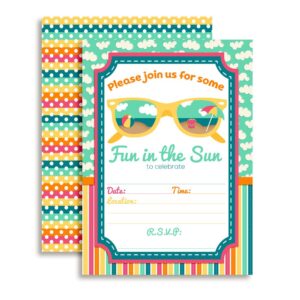 summer fun in the sun birthday party fill in invitations set of twenty with envelopes by amandacreation