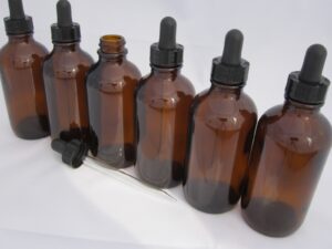 dropperstop 4oz amber glass dropper bottles (120ml) with tapered glass droppers - pack of 6