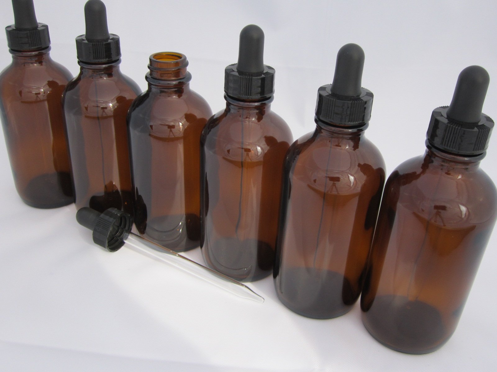 DropperStop 4oz Amber Glass Dropper Bottles (120mL) with Tapered Glass Droppers - Pack of 6