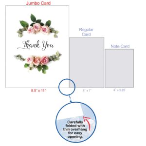 NobleWorks - Beautiful Thank You Card with Envelope (XL 8.25 x 9.75 Inch), Appreciation Greeting Card with Fancy Floral, All Occasion Thank You Notecard - Elegant Flowers J4175ATYG