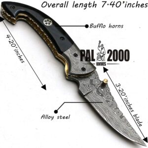 PAL 2000 KNIVES Handmade Damascus Steel Folding Pocket Knife PO-8736