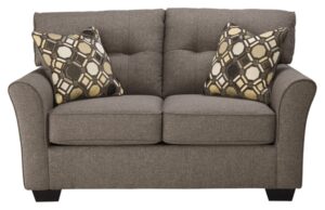 signature design by ashley tibbee tufted modern loveseat with 2 accent pillows, dark taupe