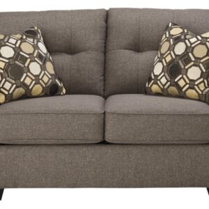 Signature Design by Ashley Tibbee Tufted Modern Loveseat with 2 Accent Pillows, Dark Taupe