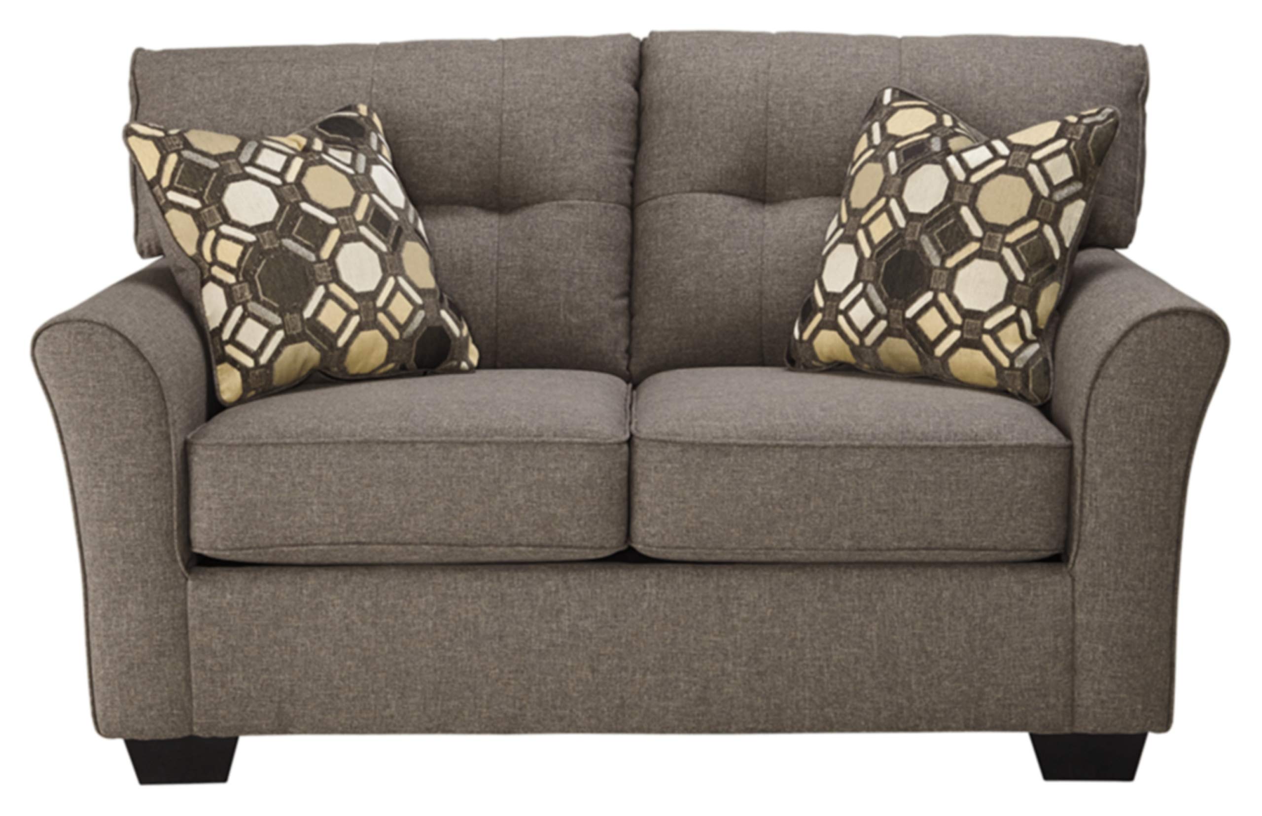 Signature Design by Ashley Tibbee Tufted Modern Loveseat with 2 Accent Pillows, Dark Taupe