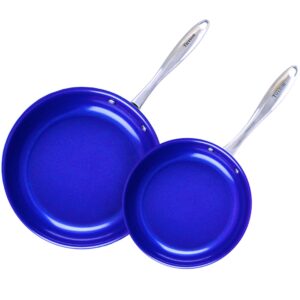 non stick frying pans tuxton concentrix 2pc stainless steel pan set - stove & oven compatible 8 & 11in ceramic frying pan with riveted handles cobalt blue