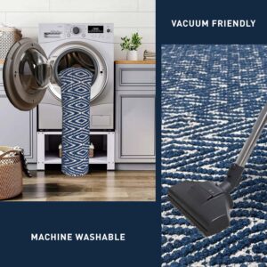 Chardin home 100% Cotton Diamond Rug Fully Reversible - Mat Size 21''x34'', Machine Washable, Navy/Ivory