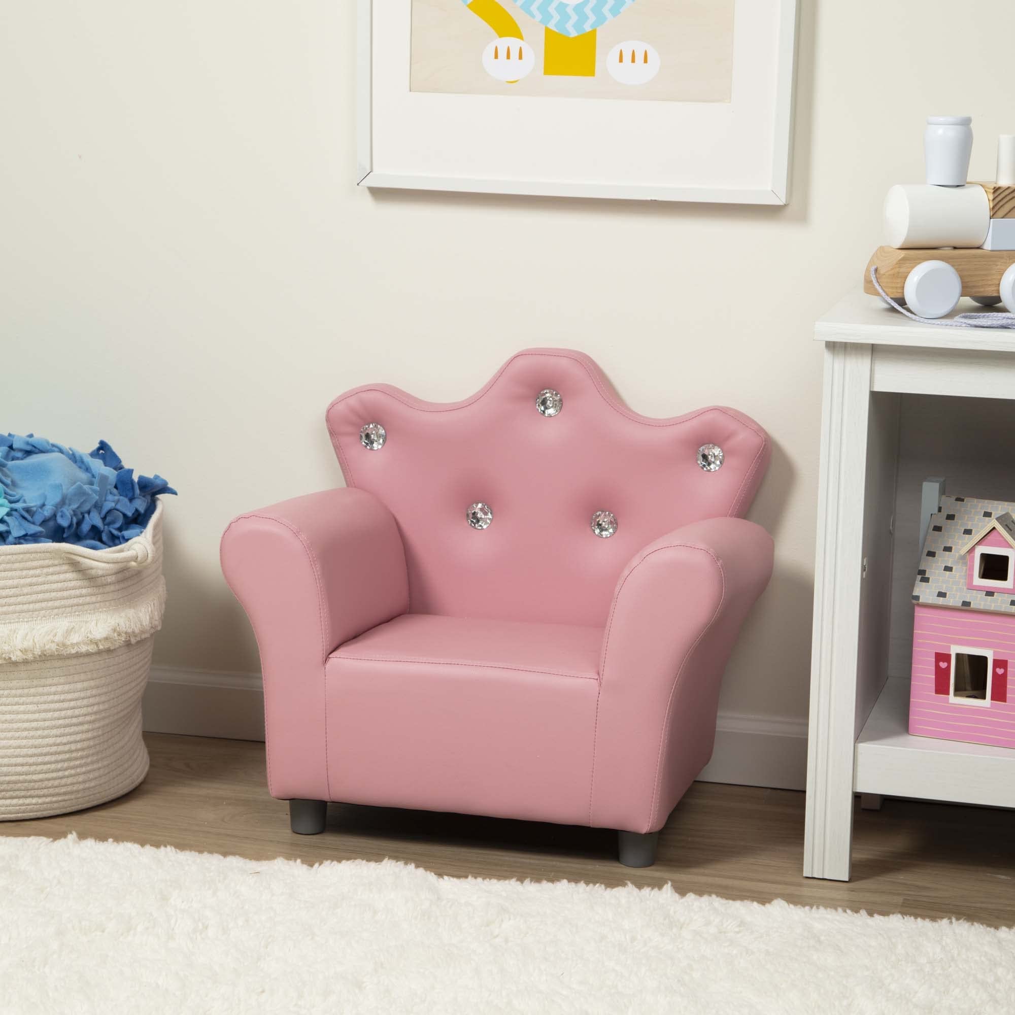 Melissa & Doug Pink Faux Leather Child’s Crown-Back Armchair (Kid’s Furniture) - Princess Chair For Toddlers, Children's Furniture, Pink Chair For Kids