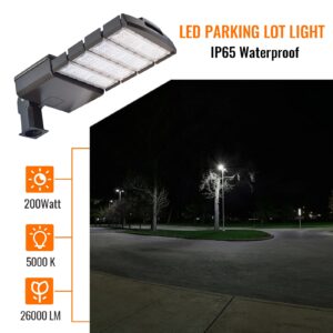 Yao-Lite 200Watt LED Parking Lot Lighting for Light Poles Street Lighting Shoebox Area Light Fixtures 5000K Daylight 26000LM