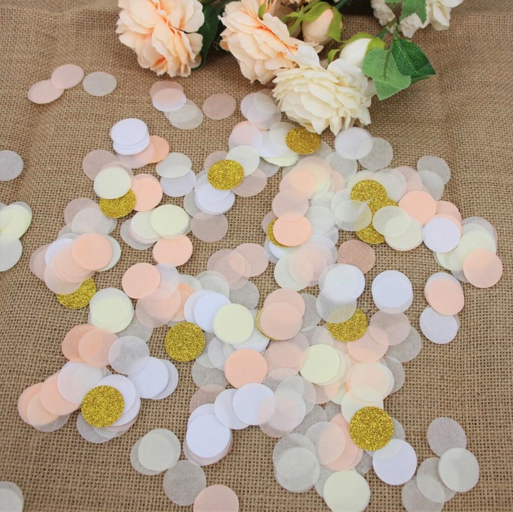 Mybbshower Peach Gold Glitter Paper Confetti for Engagement Party Bridal Shower Wedding Reception Table Decoration 1 Inch Pack of 1.5 oz