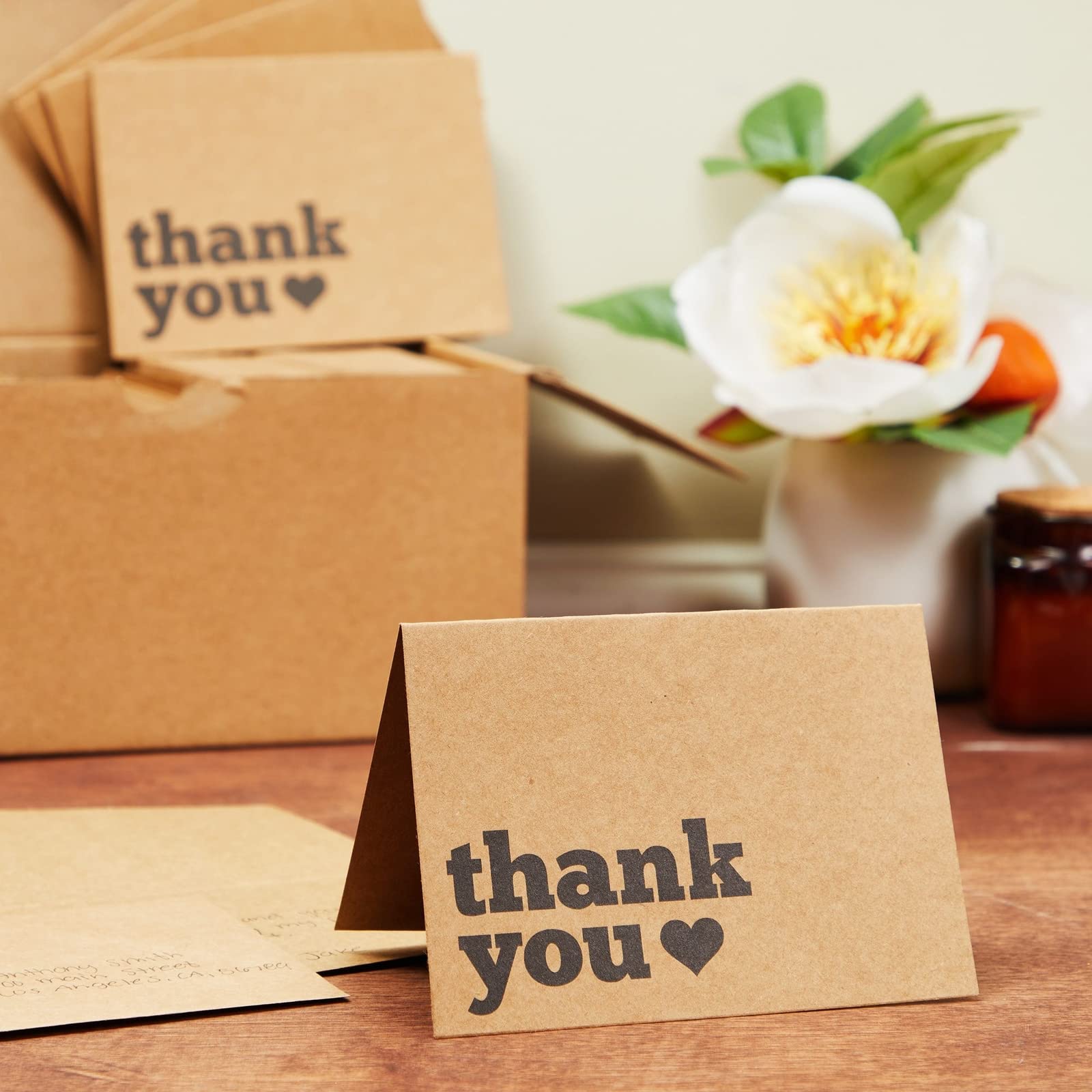 Rustic Thank You Cards Value Pack (120-Count) - Kraft Paper Thank You Cards, Blank on The Inside, Envelopes Included - 13 x 9.4 cm