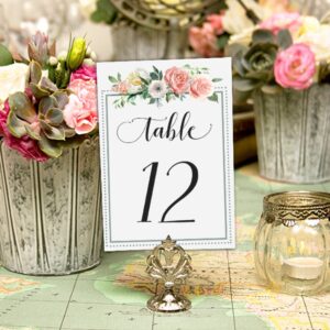 Darling Souvenir Calligraphy 1-40 Floral Table Numbers Wedding Reception Decor Table Cards (4x6 Inches)