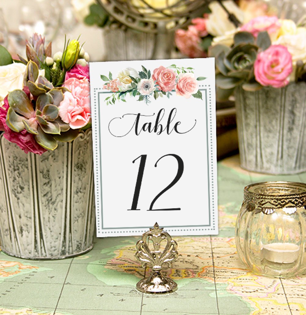 Darling Souvenir Calligraphy 1-40 Floral Table Numbers Wedding Reception Decor Table Cards (4x6 Inches)