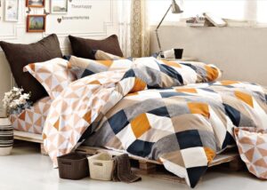 eikei home minimal style geometric shapes duvet quilt cover modern scandinavian design bedding set 100-percent cotton soft casual reversible block print triangle pattern (king, copper)