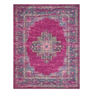 nourison passion fuchsia 8' x 10' area-rug, boho, traditional, easy-cleaning, non shedding, bed room, living room, hallway (8x10)