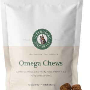 Veterinary Naturals Hemp Oil & Salmon Oil Chews for Dogs - Support HIPS & Joint - Best Source of Omega 3 - Fish Oil for Dog’s Shiny Coat & Itch Free Skin - 60 Soft Chew Dog Joint Supplements