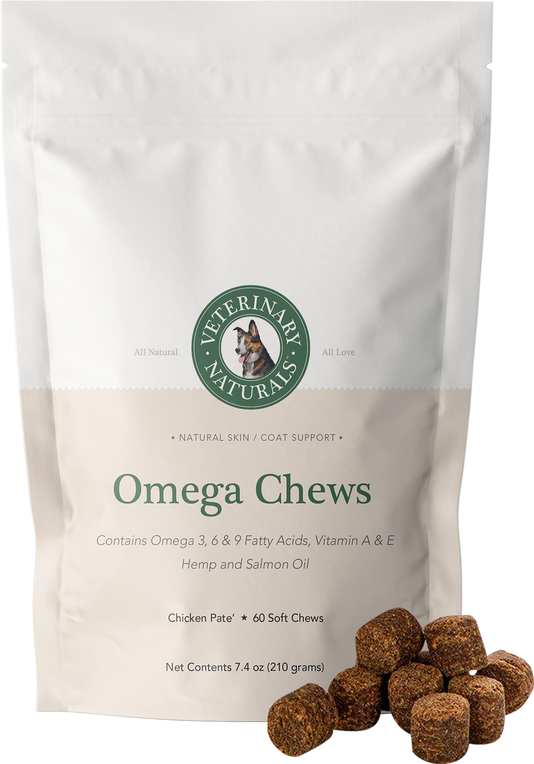 Veterinary Naturals Hemp Oil & Salmon Oil Chews for Dogs - Support HIPS & Joint - Best Source of Omega 3 - Fish Oil for Dog’s Shiny Coat & Itch Free Skin - 60 Soft Chew Dog Joint Supplements