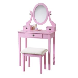 roundhill furniture moniys moniya pink wood makeup vanity table and stool set