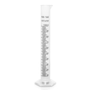 brewing america 100ml plastic graduated cylinder beaker - 100ml science measuring test tube flask, 2-sided marking - black and raised graduation lines, pour spout