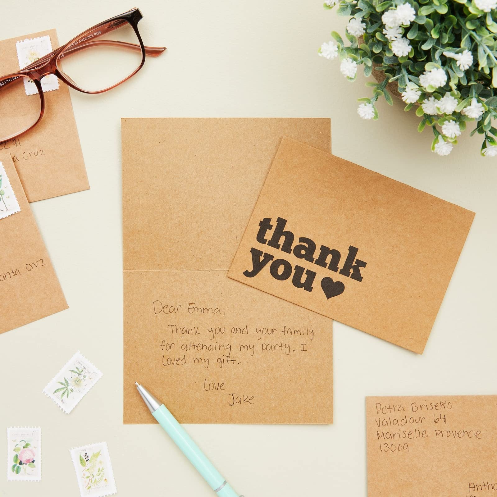 Rustic Thank You Cards Value Pack (120-Count) - Kraft Paper Thank You Cards, Blank on The Inside, Envelopes Included - 13 x 9.4 cm