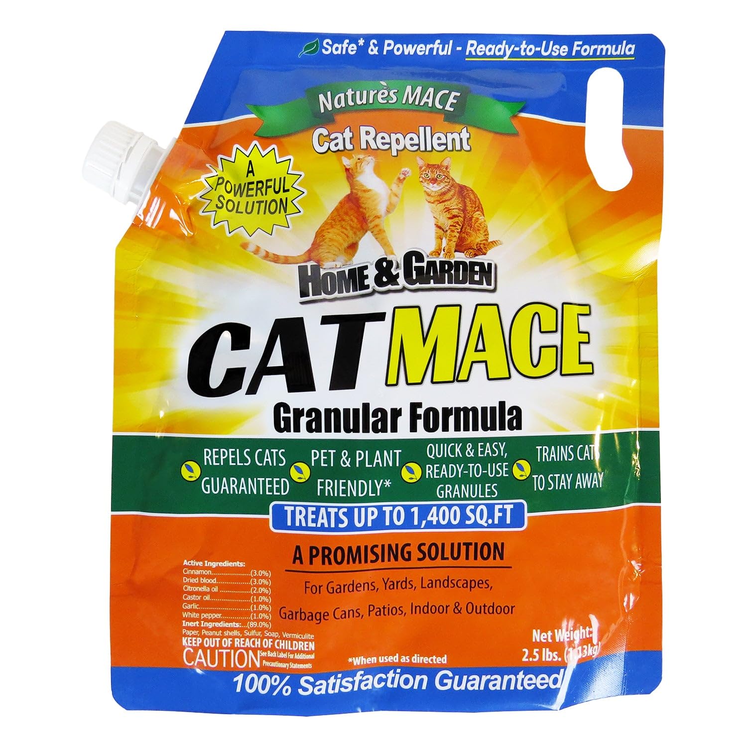 Nature's Mace Cat MACE 2.5lb Granules, Cat Repellent Outdoor to Keep Cats Away, Outdoor Cat Repellent for Yard, Garden, & Plants, No-Dig Cat Repellent and Training Tool, Cat Repellent for Outdoor