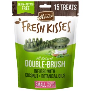 merrick fresh kisses natural dental chews infused with coconut and botanical oils for small dogs 15-25 lbs - 15 ct. bag