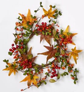 worth imports 6.5", 12" outer diameter fall berry & leaf candle ring, centerpiece, orange