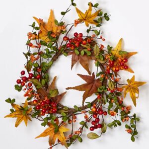 Worth Imports 6.5", 12" Outer Diameter Fall Berry & Leaf Candle Ring, Centerpiece, Orange