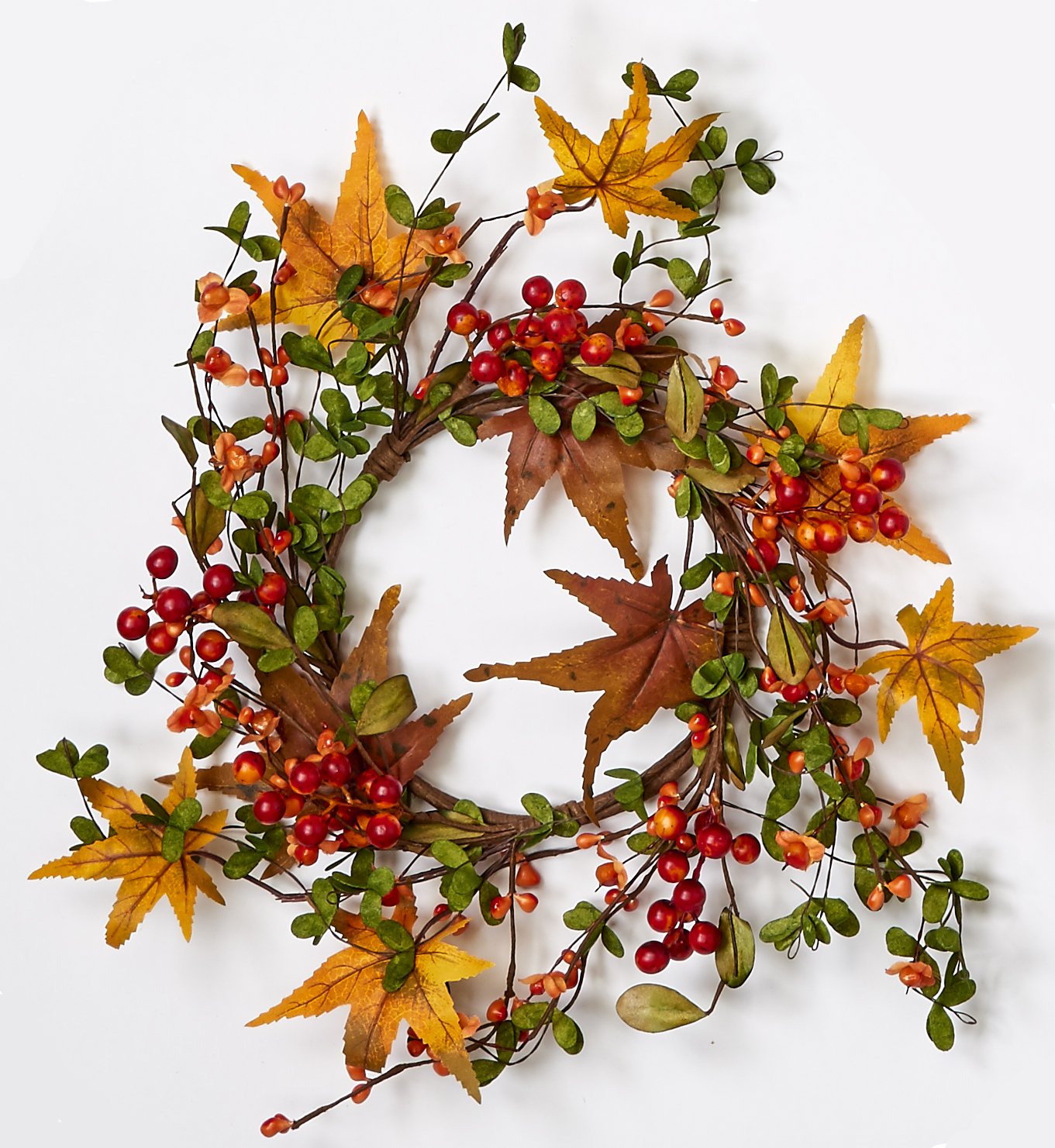 Worth Imports 6.5", 12" Outer Diameter Fall Berry & Leaf Candle Ring, Centerpiece, Orange