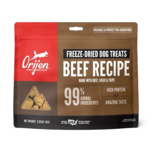 orijen® freeze dried dog treats, grain free, high protein, raw animal ingredients, ranch-raised beef, 3.25oz