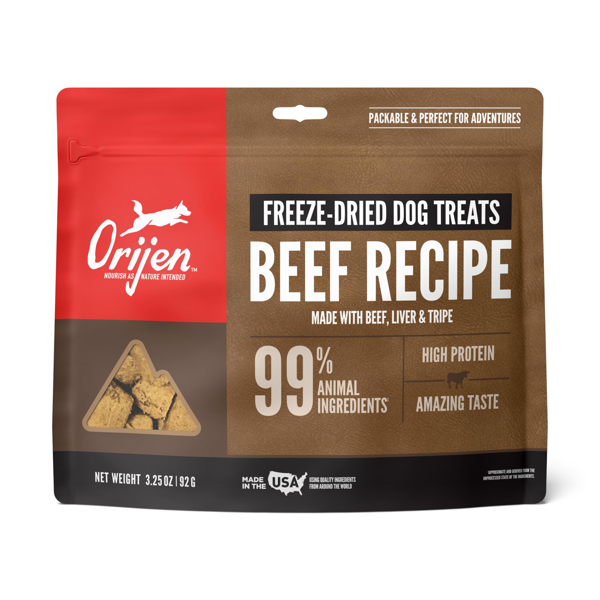 ORIJEN® Freeze Dried Dog Treats, Grain Free, High Protein, Raw Animal Ingredients, Ranch-Raised Beef, 3.25oz