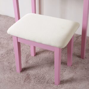 Roundhill Furniture Moniys Moniya Pink Wood Makeup Vanity Table and Stool Set