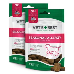 vet's best seasonal allergy soft chew dog supplements | soothes dogs skin irritation due to seasonal allergies | maintain histamine levels | 50 chewable tablets, 30 count (pack of 2)