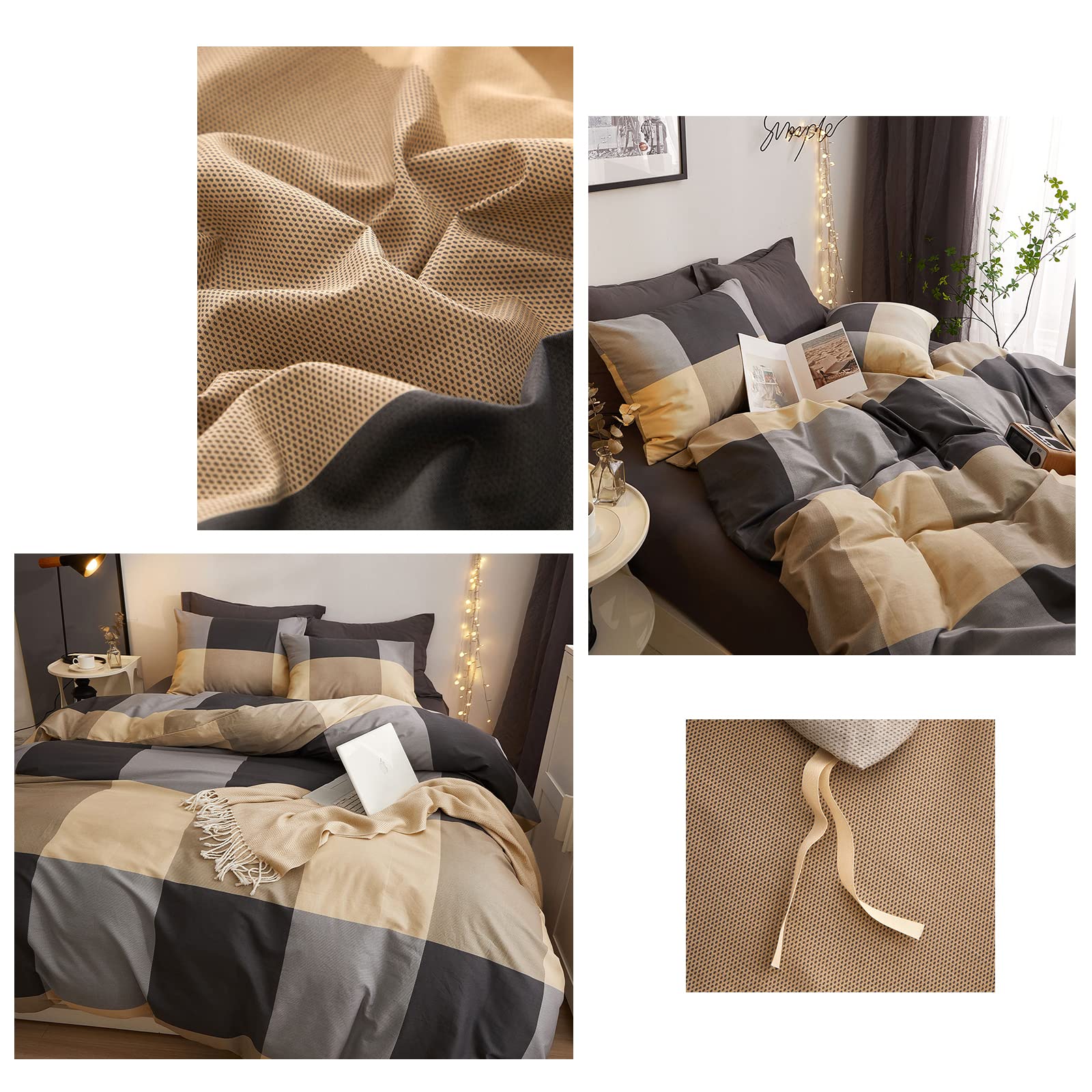 HighBuy Ultra Soft Leaves Duvet Cover Set King Grey 100% Cotton Bedding Sets with Hidden Zipper Modern Comforter Cover King with 2 Pillowcase,Lightweight Soft,Easy Care