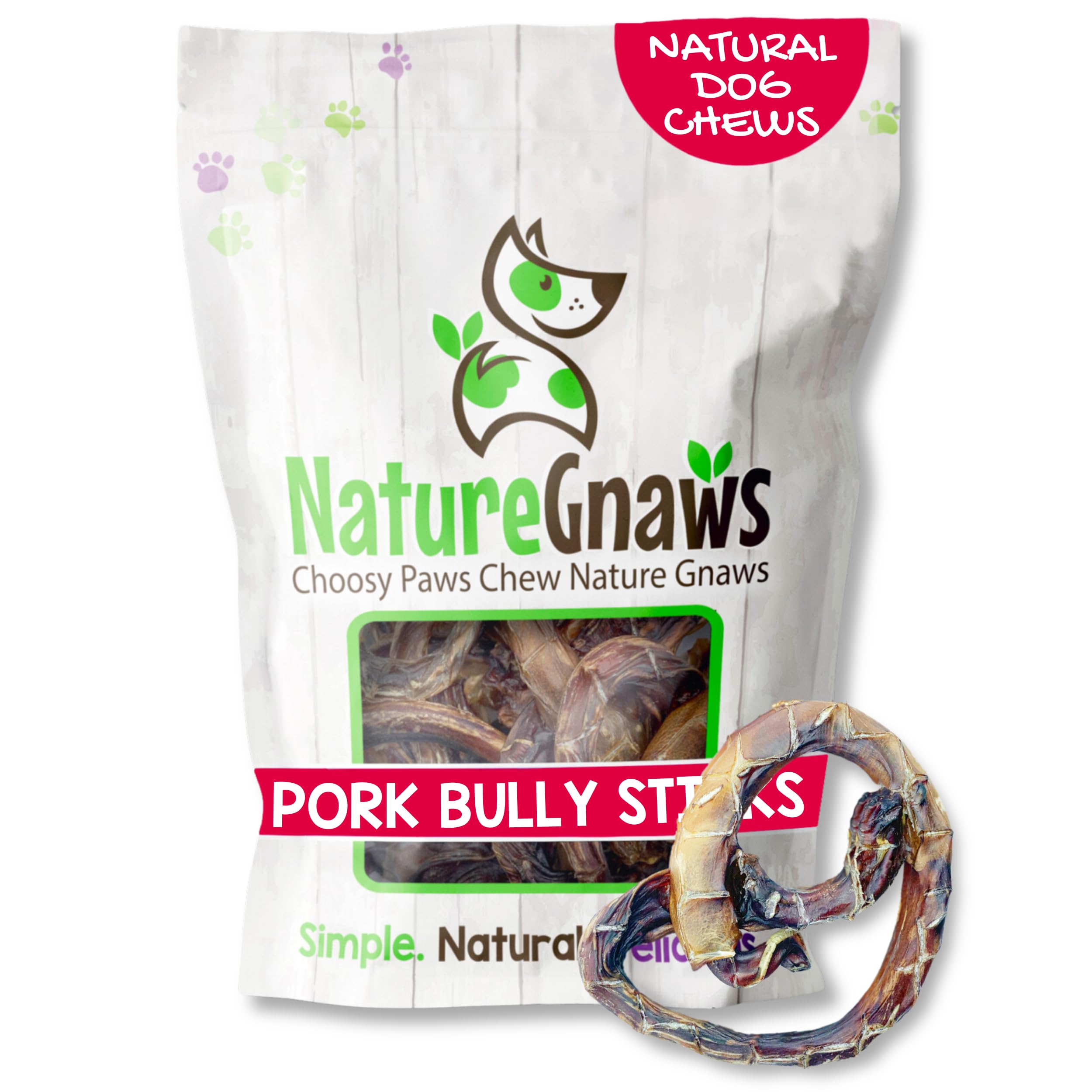 Nature Gnaws Pork Bully Stick Pretzels for Dogs 4-5" (15 Count) - Long Lasting for Light Chewers and Small Dogs - Natural Bacon Dog Chew Treats - Rawhide Free