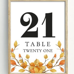 Darling Souvenir, Autumn Theme 1-12 Table Numbers Fall Wedding Reception Decor Table Cards (4x6 Inches)