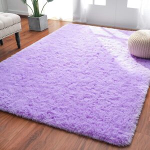 softlife ultra soft fluffy area rugs for bedroom, girls and boys room kids room nursery rug, 4 x 5.3 feet shaggy fur indoor plush modern floor carpet for living room christmas decor, purple