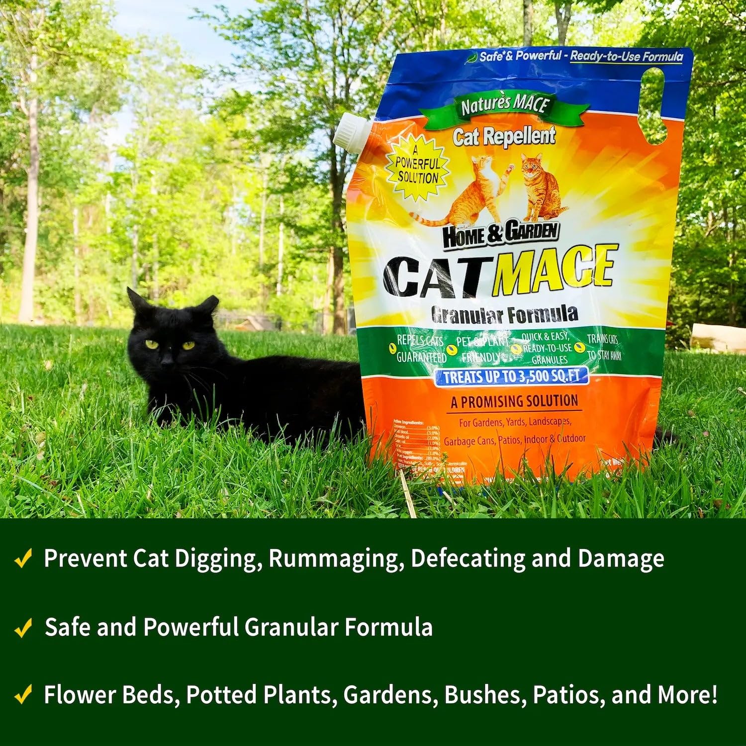 Nature's Mace Cat MACE 2.5lb Granules, Cat Repellent Outdoor to Keep Cats Away, Outdoor Cat Repellent for Yard, Garden, & Plants, No-Dig Cat Repellent and Training Tool, Cat Repellent for Outdoor