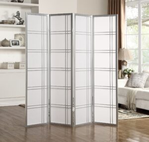 roundhill furniture seto 4-panel room divider screen, silver