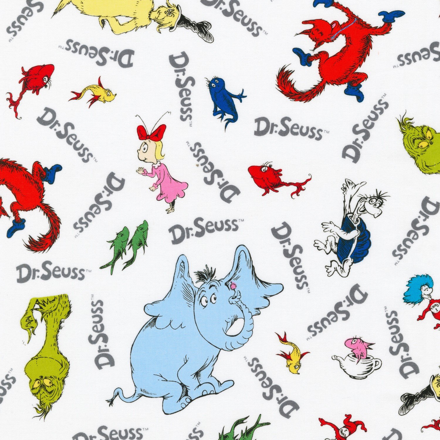 1 Yard Celebrate Dr. Seuss by Robert Kaufman 100% Cotton Quilt Fabric ADE-15670-1 White