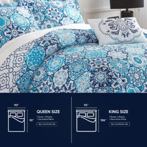 Chic Home Bristol 4 Piece Reversible Cover Set 100% Cotton Bohemian Inspired Contemporary Geometric Print Zipper Closure Bedding, Queen Duvet, Blue