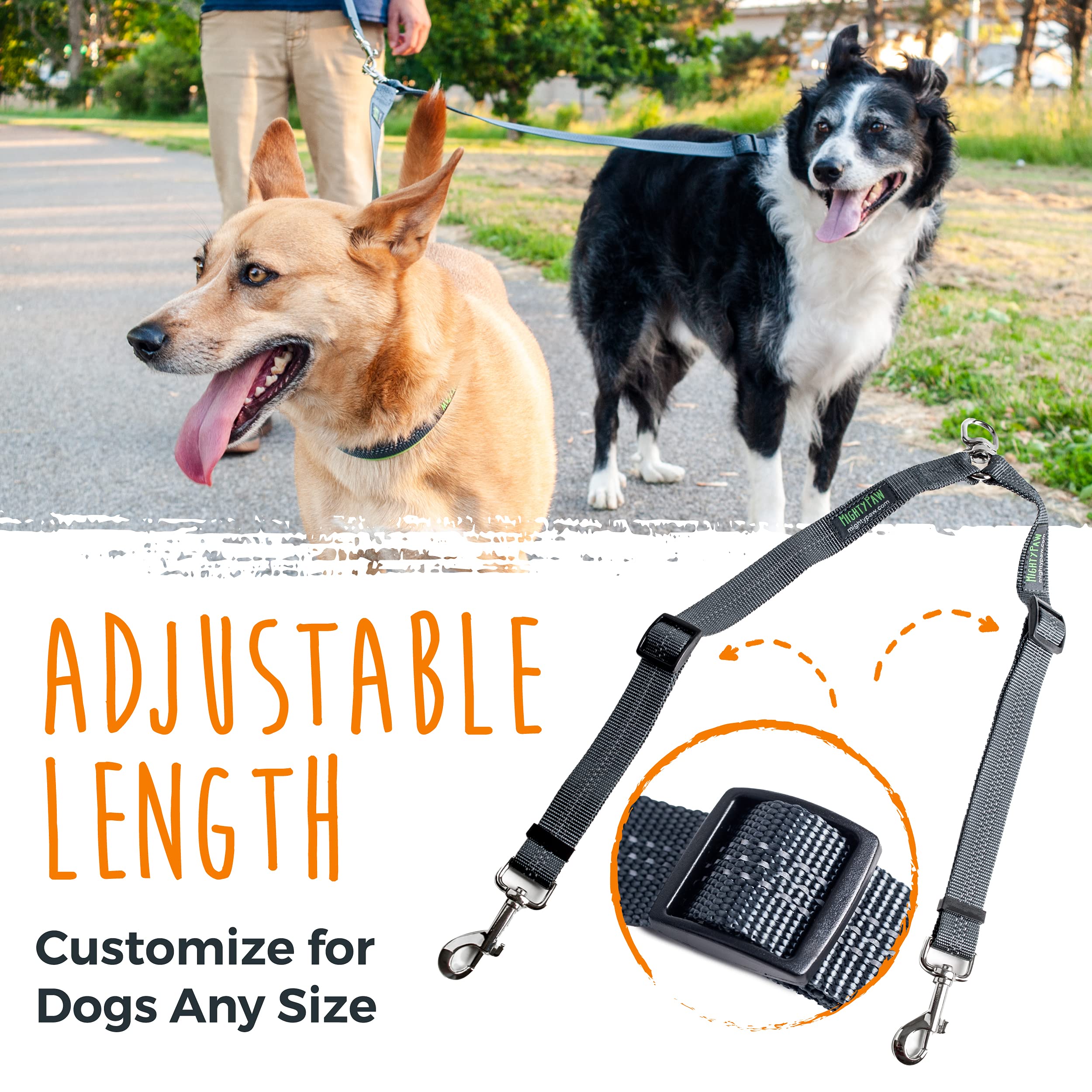 Mighty Paw Dual Dog Leash - Suitable for Two Dogs - Leash for 2 Dogs No Tangle - Leash Splitter - Large and Small Dog Compatible - Dual Leash Attachment - Double Clip Dog Leash Coupler - Dog Splitter