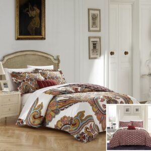 Chic Home Belmont Neil 4 Piece Reversible Duvet Cover Set, Queen, Beige