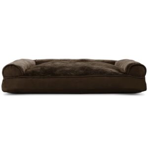 Furhaven Pillow Dog Bed for Large Dogs w/ Removable Bolsters & Washable Cover - Plush & Suede Sofa - Espresso, Jumbo/XL